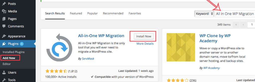 How to Migrate Wordpress Website using All-in-One WP Migration Plugin — RackNerd